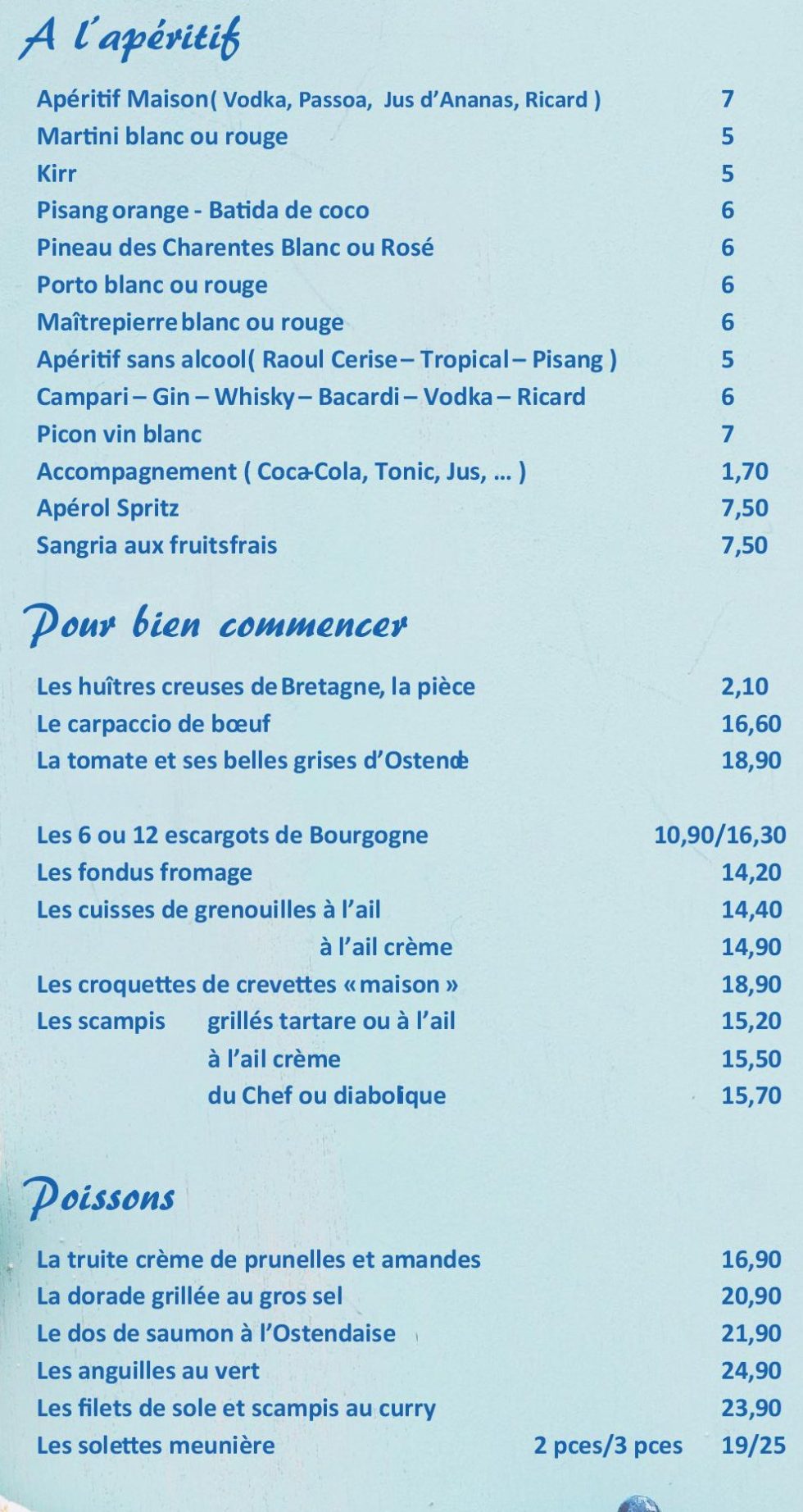 Menus & Carte | Chez le Capitaine